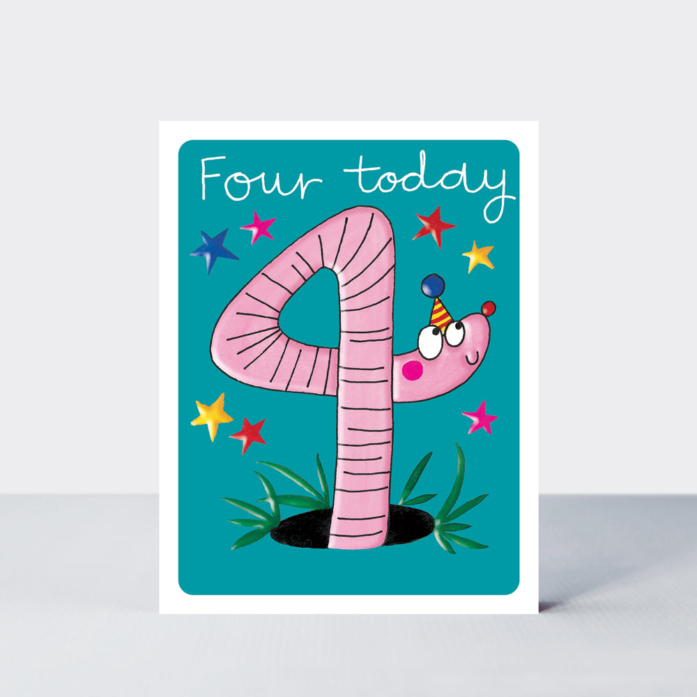 Hey! Age 4 Birthday card - Worm – Rachel Ellen Designs
